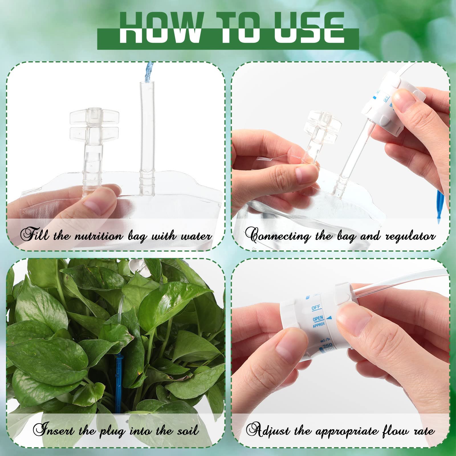 Yinder 10 Piece Plant Drip Feeder with Metal Support, 350ml Capacity, Self Watering System, Indoor Outdoor Use