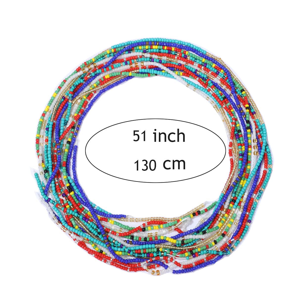 Rainhonor Tie On African Waist Beads Plus Size for Women No-stretch Belly Beads for the Waist Weight Loss Adjustable Stomach Beads(6 pack)