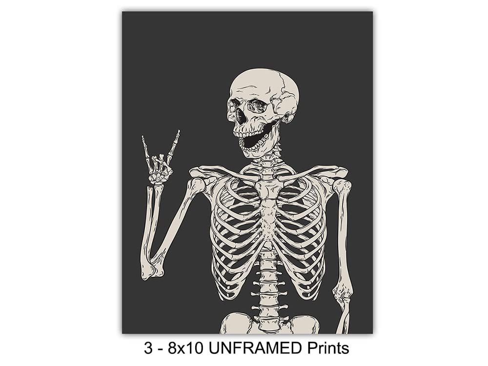 Skeleton Wall Art & Decor - Halloween Wall Decor - Gothic Home Decor - Goth Room Decor - Funny Skull Wall Decor - Pagan Gifts - Bedroom Dorm Man Cave - Men Boys Teens - Witchy Picture Poster Print