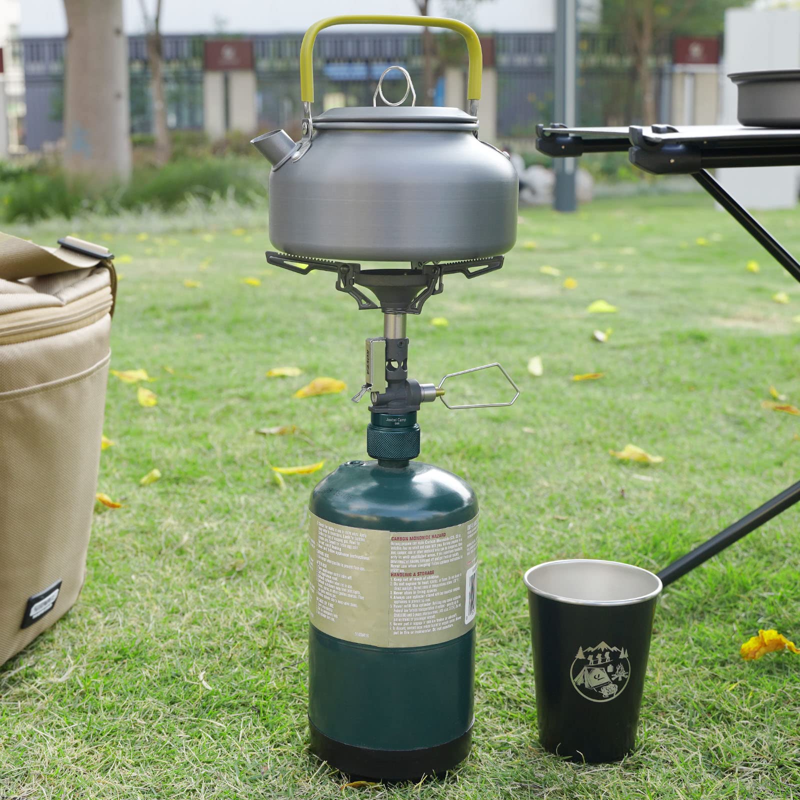 Jeebel Camp Propane Canister to Threaded Camping Stove Adapter 1L Propane Small Tank Input EN417 Lindal Valve Output