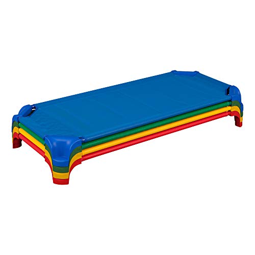 Sprogs Deluxe Heavy-Duty Childrens Standard 52" L Stackable Daycare Cot with Easy Lift Corners Cots & American Baby Company 100% Natural Cotton Percale Standard Daycare/Pre-School Cot Sheet, Blue