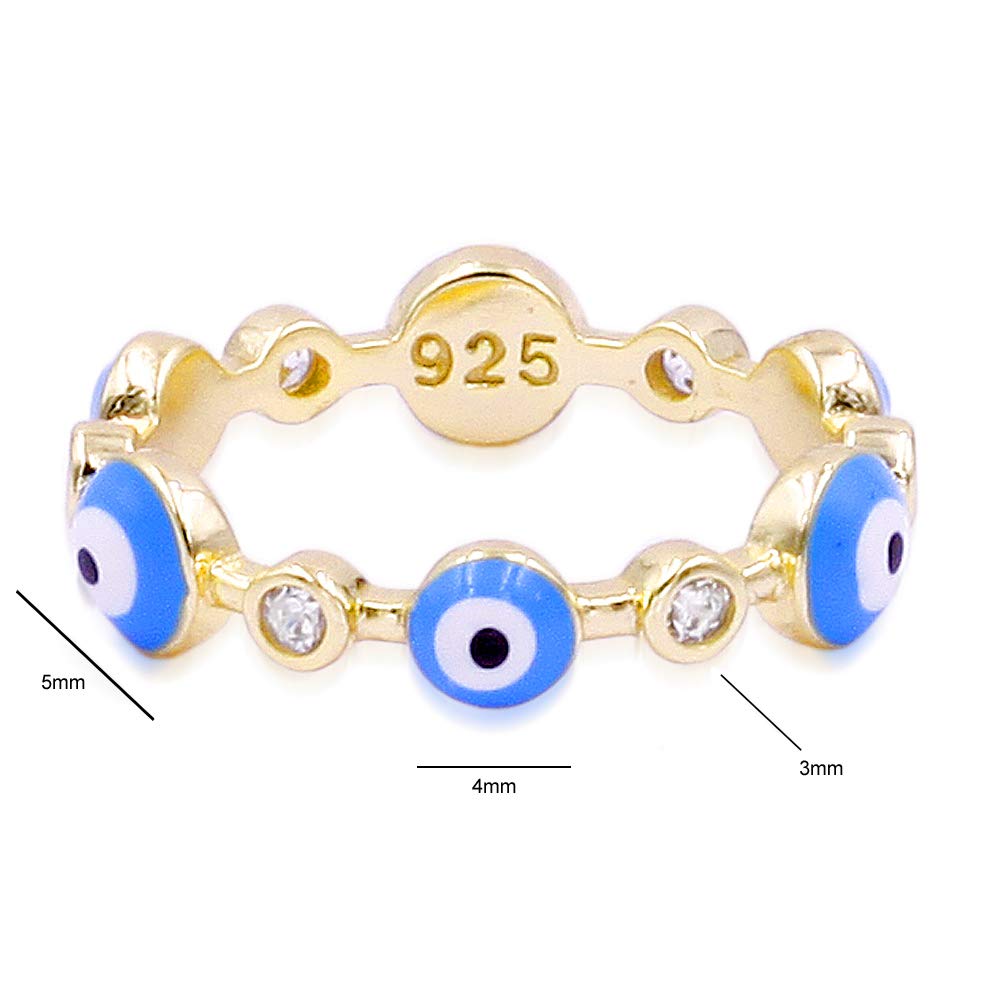 Lavencious Solid 925 Sterling Silver Evil Eye Ring With Rhodium Plated, Evil Eye with Enamel and AAA CZ Comfort Fit for Women (Gold, 8)