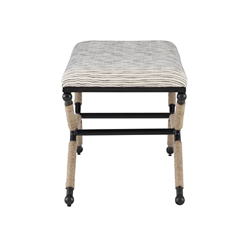 Linon Upholstered Seat Farrow Metal Campaign Bench, Black/White Striped