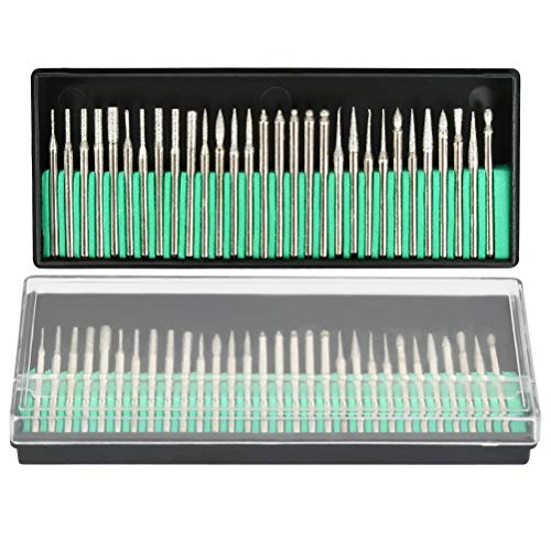 TIMESETL 90 Pcs Diamond Burr Bits Drill Kit for Engraving Carving Rotary Tool, 1/8"(3mm) Shank, for Glass, Gemstone, Metal