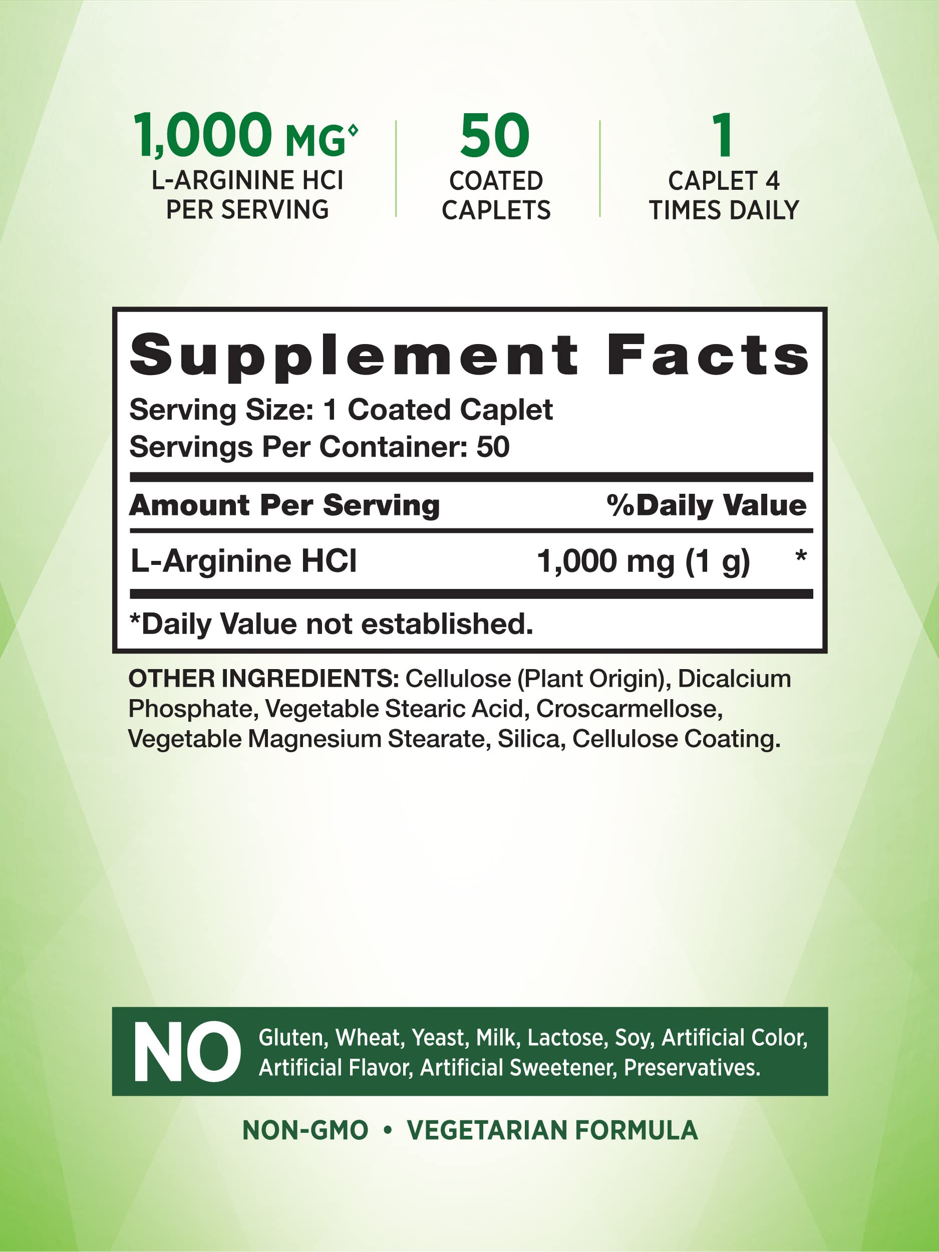 L-Arginine HCL 1000mg | 50 Caplets | Essential Amino Acid Supplement | Non-GMO & Gluten Free | by Nature's Truth