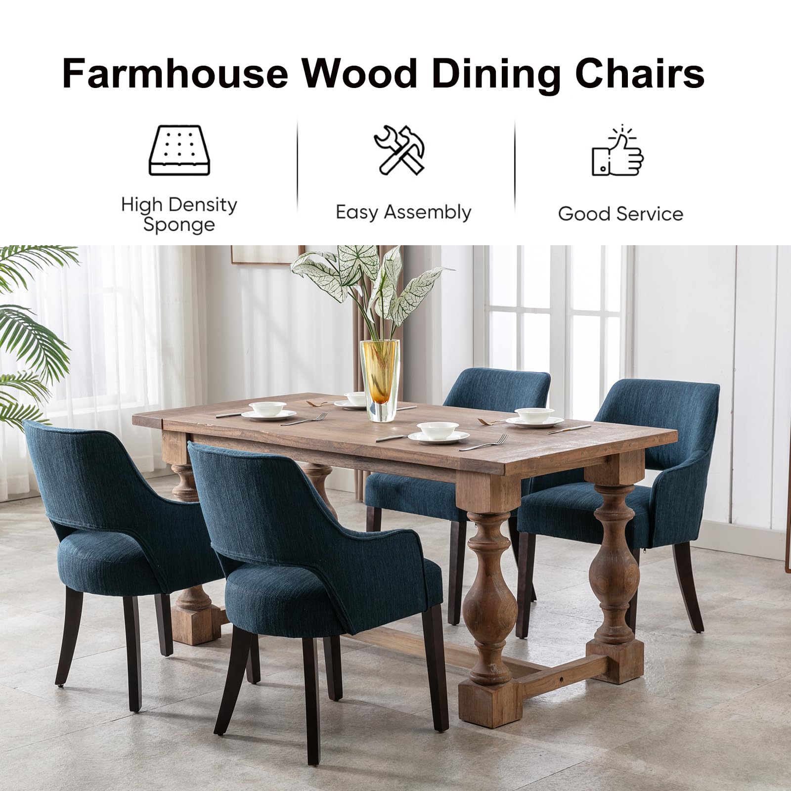 Kmax Fabric Dining Chairs Set of 4 Upholstered Side Chairs Farmhouse Accent Chairs with Open Back Wood Legs for Dining Room Guest Room Restaurant, Cream