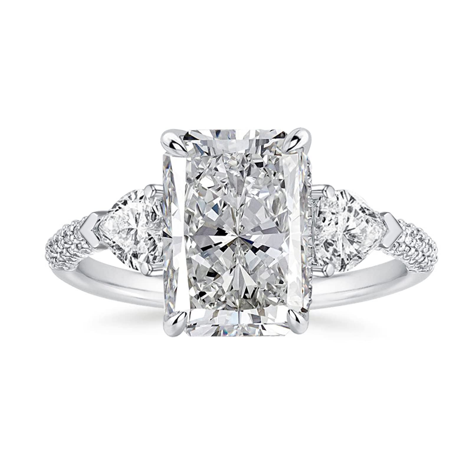 RODIFFY 4.5ct 3 Stone Radiant Cut & Heart Cut Engagement Ring for Women,18K White Gold Plated Silver Promise Ring (Size:7)