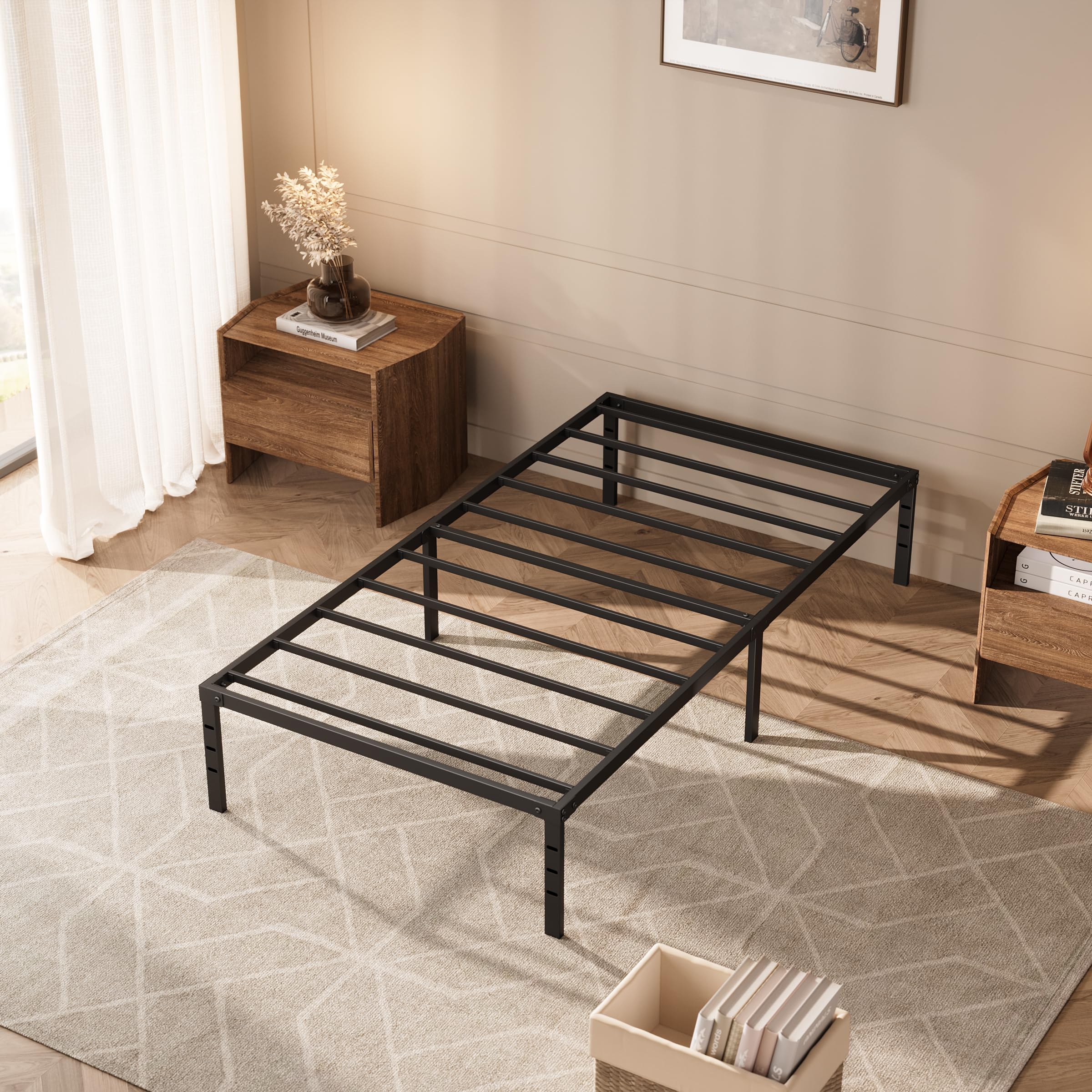 JTPTU 18 Inch High Twin Bed Frame No Box Spring Needed,Heavy Duty Metal Bed Frame Twin Size,Kids Twin Platform Bed Frame Steel Slat Support,Easy Assembly,Noise Free,Non Slip Black Bed Frame Twin
