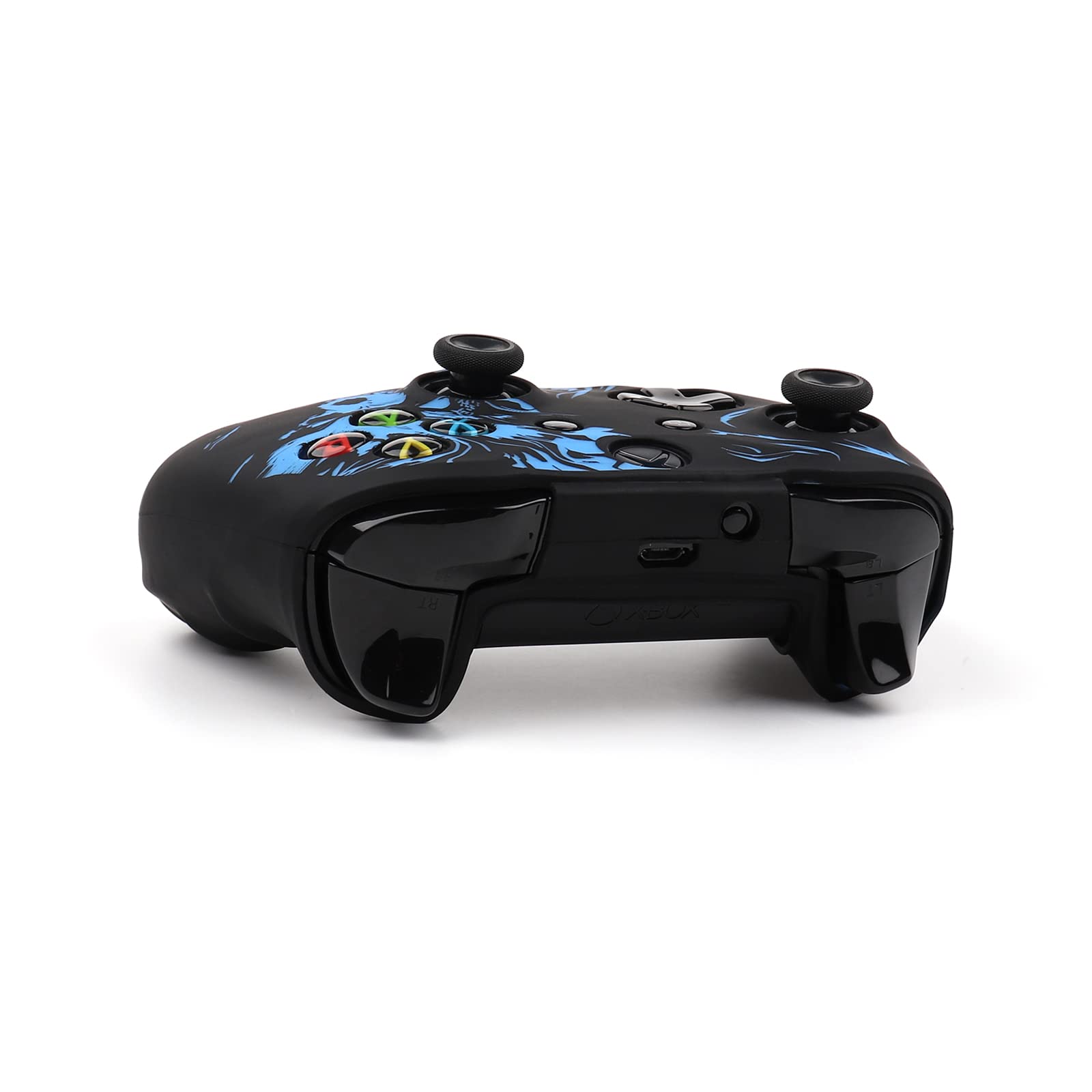 RALAN Customized Laser Controller Skin for Xbox One, Anti-Slip Silicone Controller Cover Protector Case Compatible for Xbox 1 Wireless/Wired Gamepad Joystick with High Thumb Grip x 2,Cap Grips x 2.