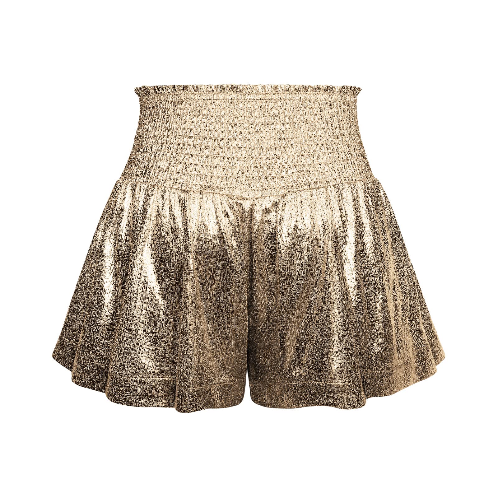 Roevite Women's Sport Running Short Elastic High Wasited GMY Workout Short Flowy Swing Sparkle Shorts(Gold,S)