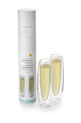 Outset Stemless Champagne Flutes Double Wall Glassware, Borosilicate Glass 2 Count (Pack of 1)