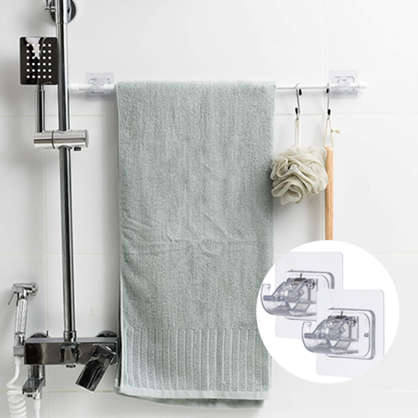 MCJS 8 Pieces Self Adhesive Curtain Rod Bracket, Transparent Curtain Rod Hooks Drapery Holders, No Drill Fixing Rod Holder, Curtain Pole Wall Brackets Towel Rod for Bathroom Kitchen Home Hotel Use