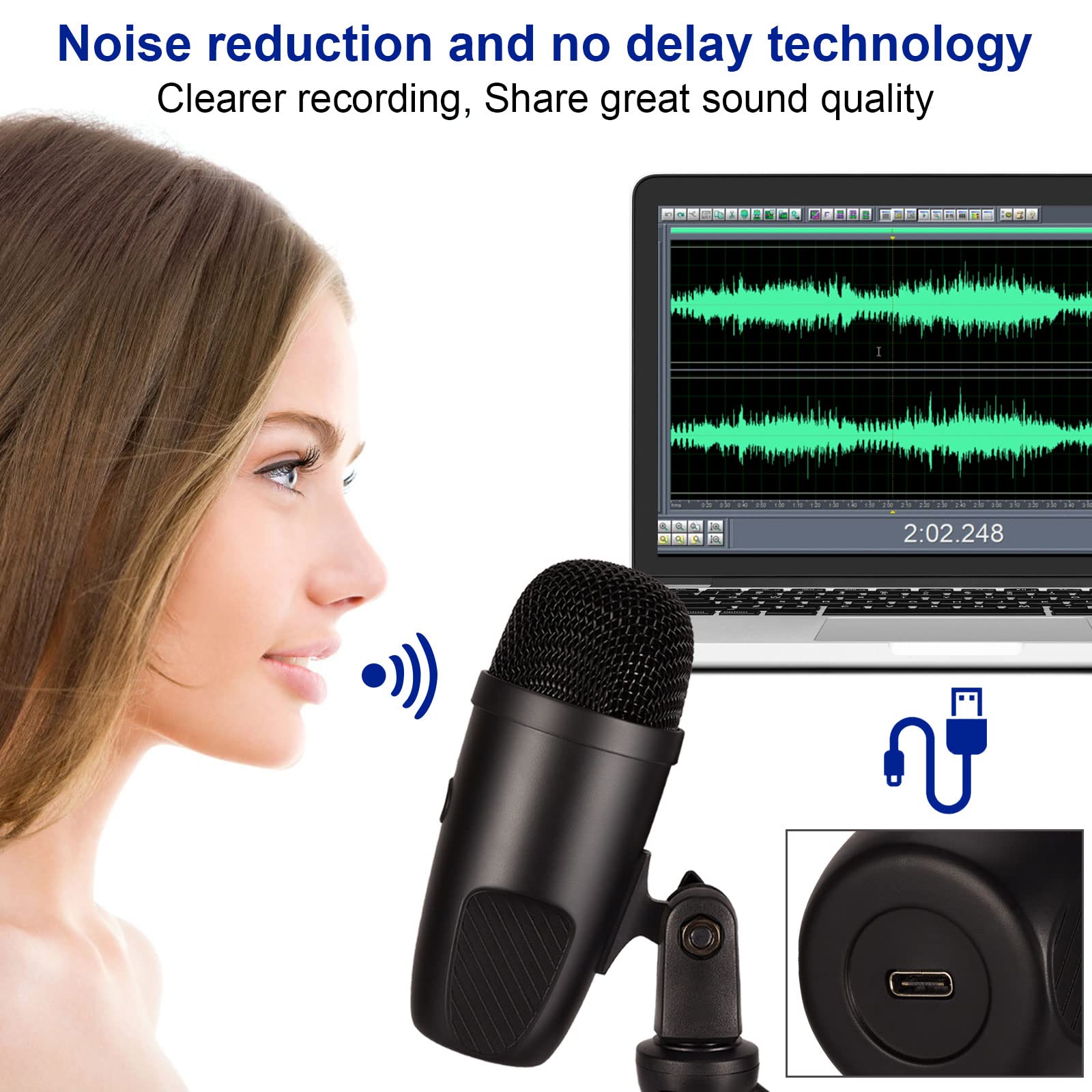 Tonshen USB Podcast Microphone Condenser Microphone for PC and Laptop Podcast Equipment Bundle Gaming Mic Studio Microphone for Singing, Vocal Recording, Streaming Supercardioid Pickup Pattern