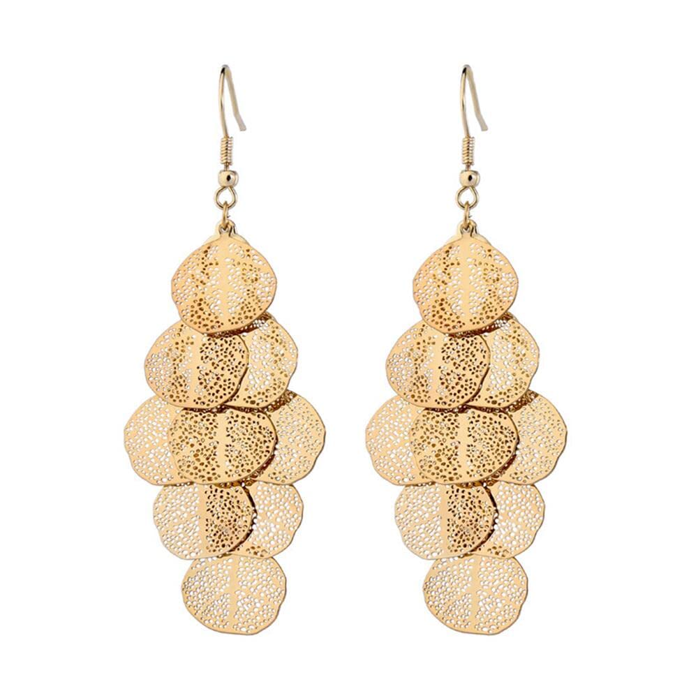 Rofeego 18k Gold Plated Layered Circle Leaf Chandelier Dangle Drop Earrings –Boho Lightweight Filigree Earring