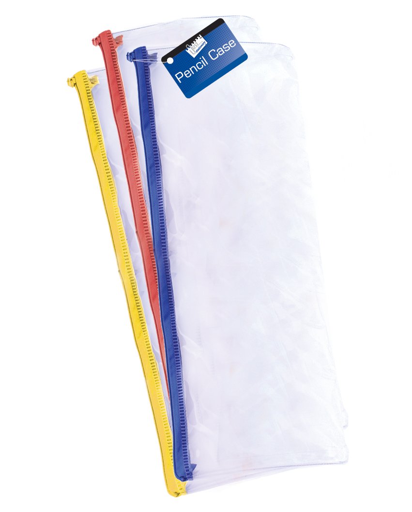 Just Stationery 13 inch Clear Exam Pencil Case,Assorted Colors