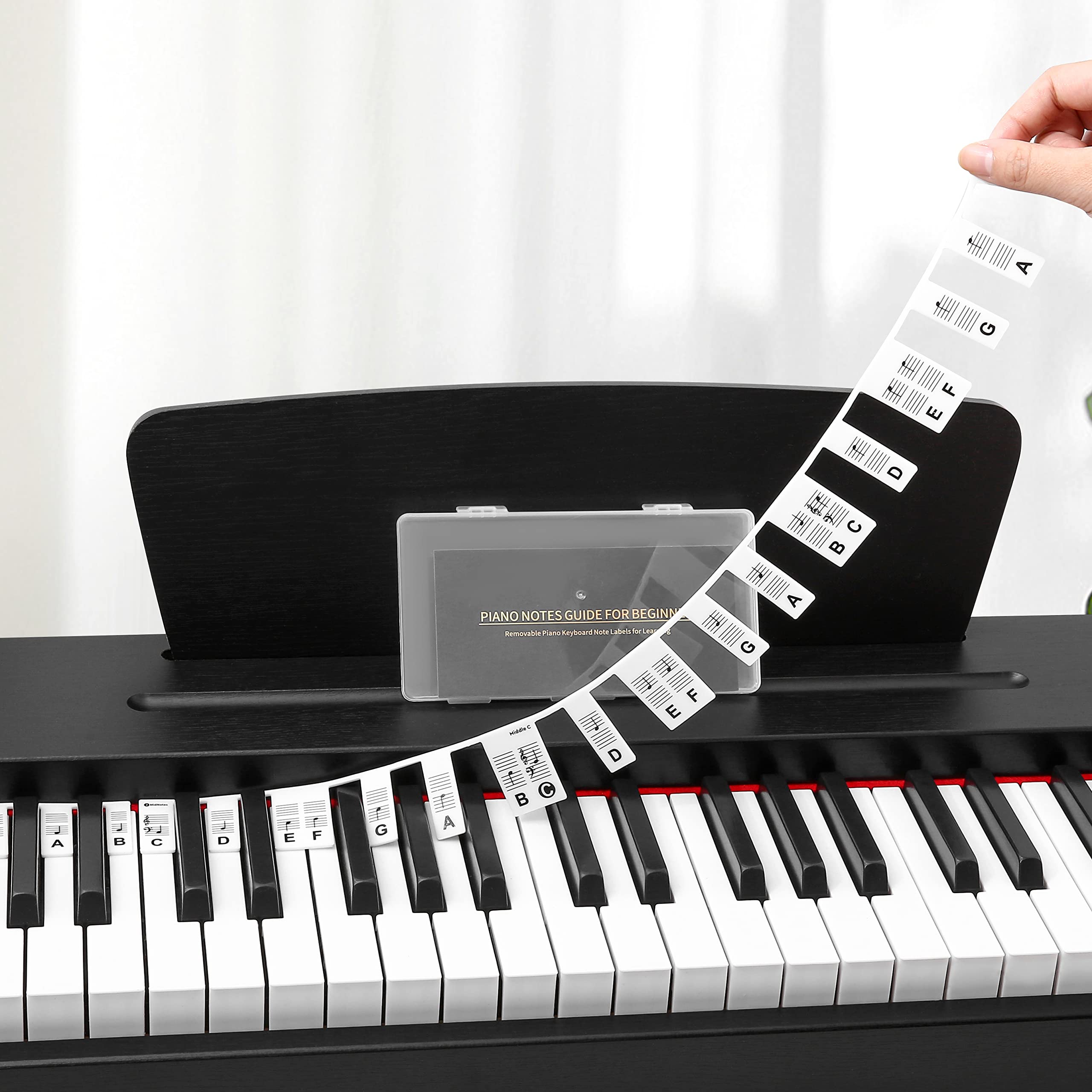 Removable Piano Keyboard Note Labels, 88-Key Full Size Piano Stickers, Made of Silicone, No Need Stickers, Reusable and Comes with Box, Double Staff Display of Piano Notes Guide for Beginner (Black)