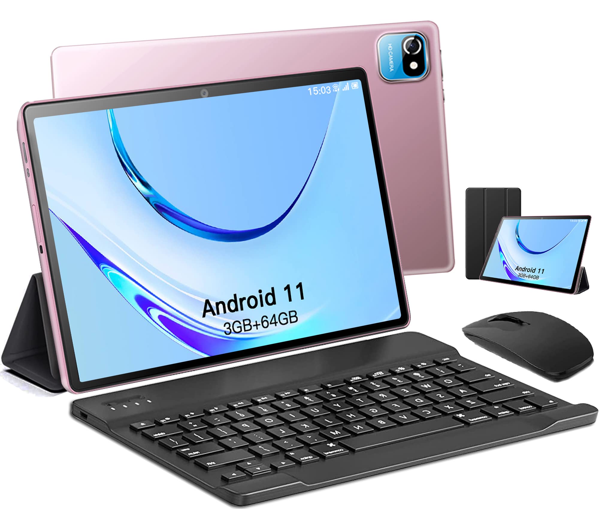 Tablet with Keyboard 10 Inch Android 11 Go - 64 GB ROM | 256GB Scalable - 10" IPS HD Display, 6000mAh Long Battery Life Tablets GMS Certified | 2MP+5MP Camera WiFi FM Bluetooth (Pink)