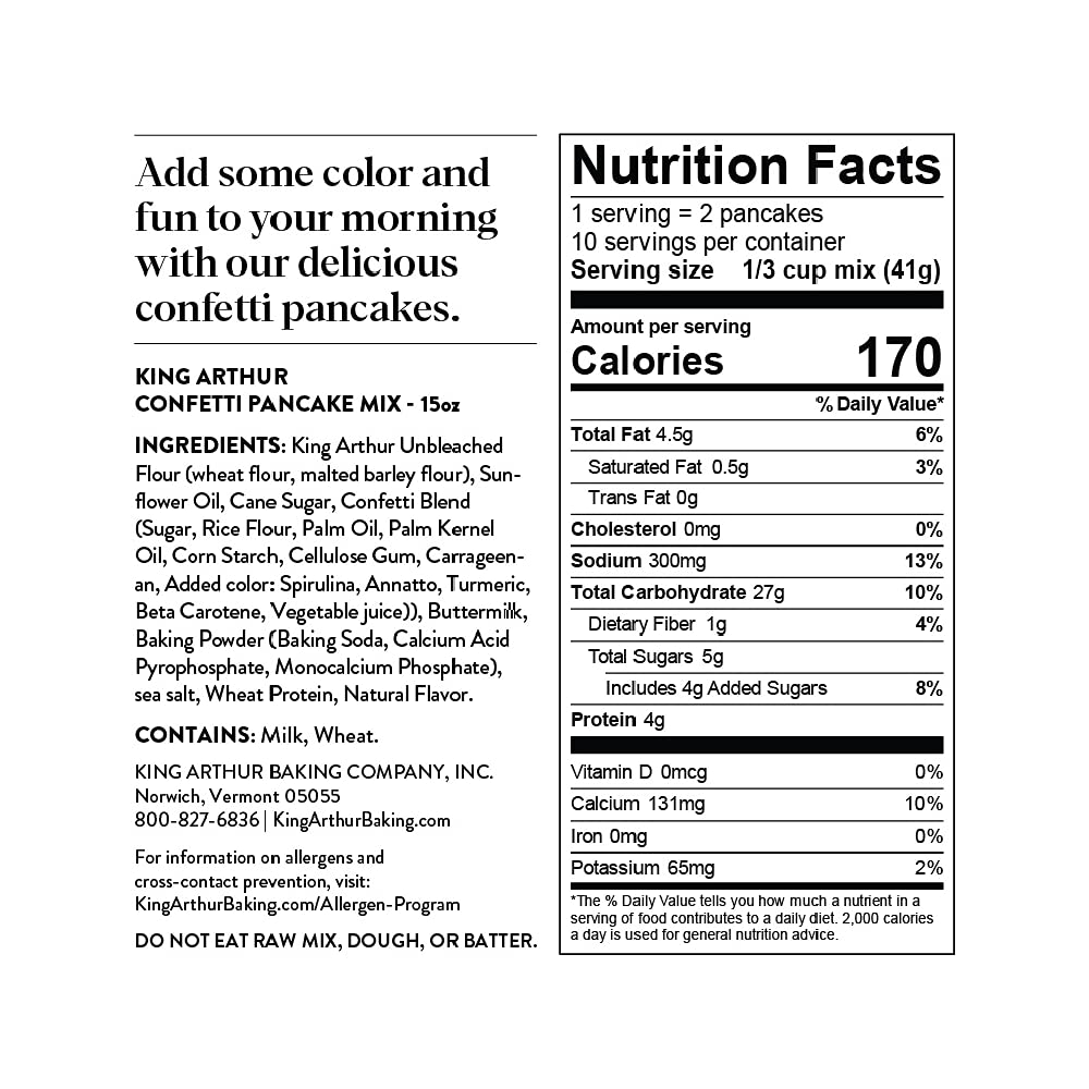 King Arthur Confetti Pancake Mix Just Add Water, Sourced Non-GMO, Certified Kosher, 15 Oz (Pack of 1)