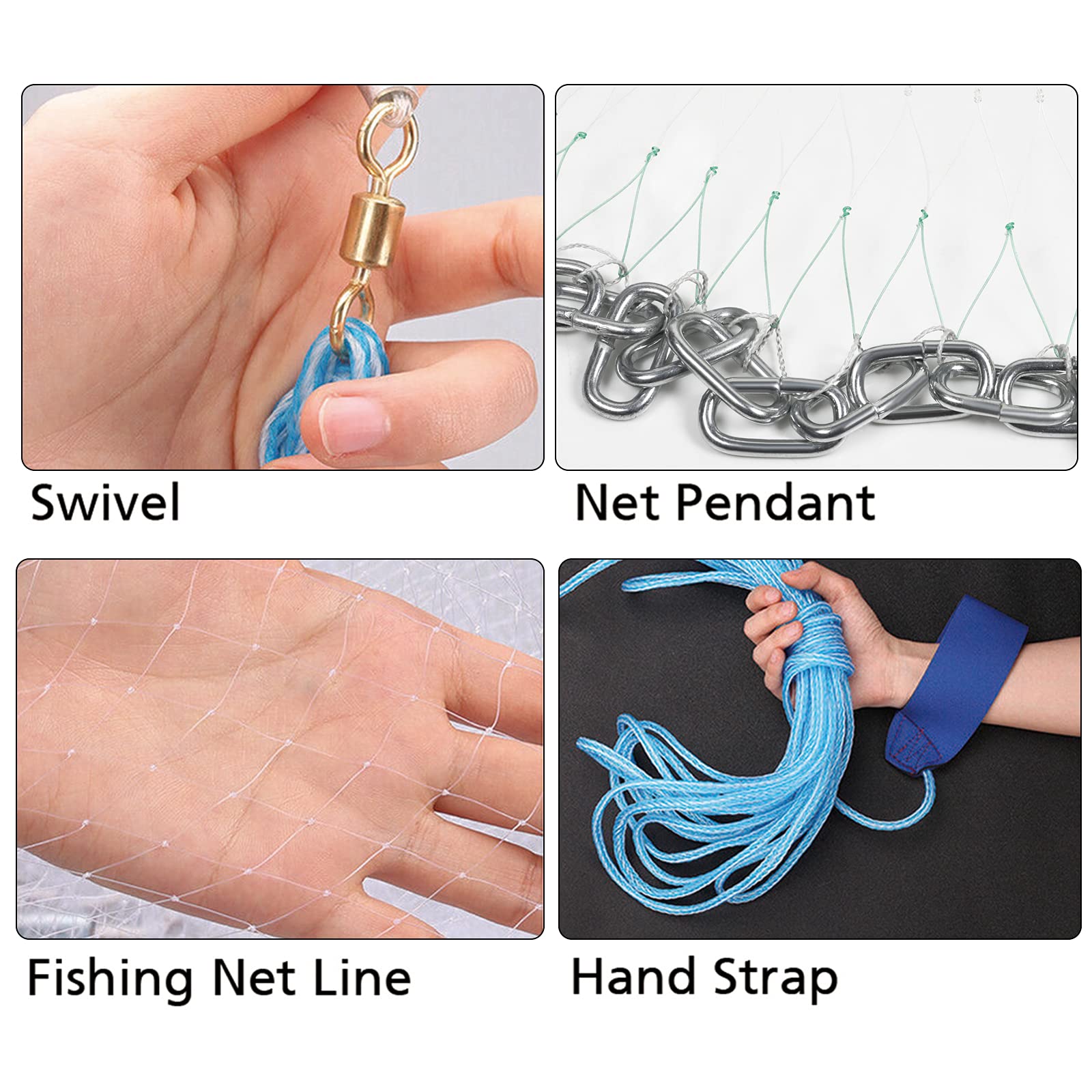Lucky Monet 10/12/13.3/15ft Radius Large American Saltwater Fishing Cast Net for Bait Trap Fish, Easy Throw Thicken Nylon Line w/Upgraded Steel Chain Sinker, 5/8 Inches Mesh Size