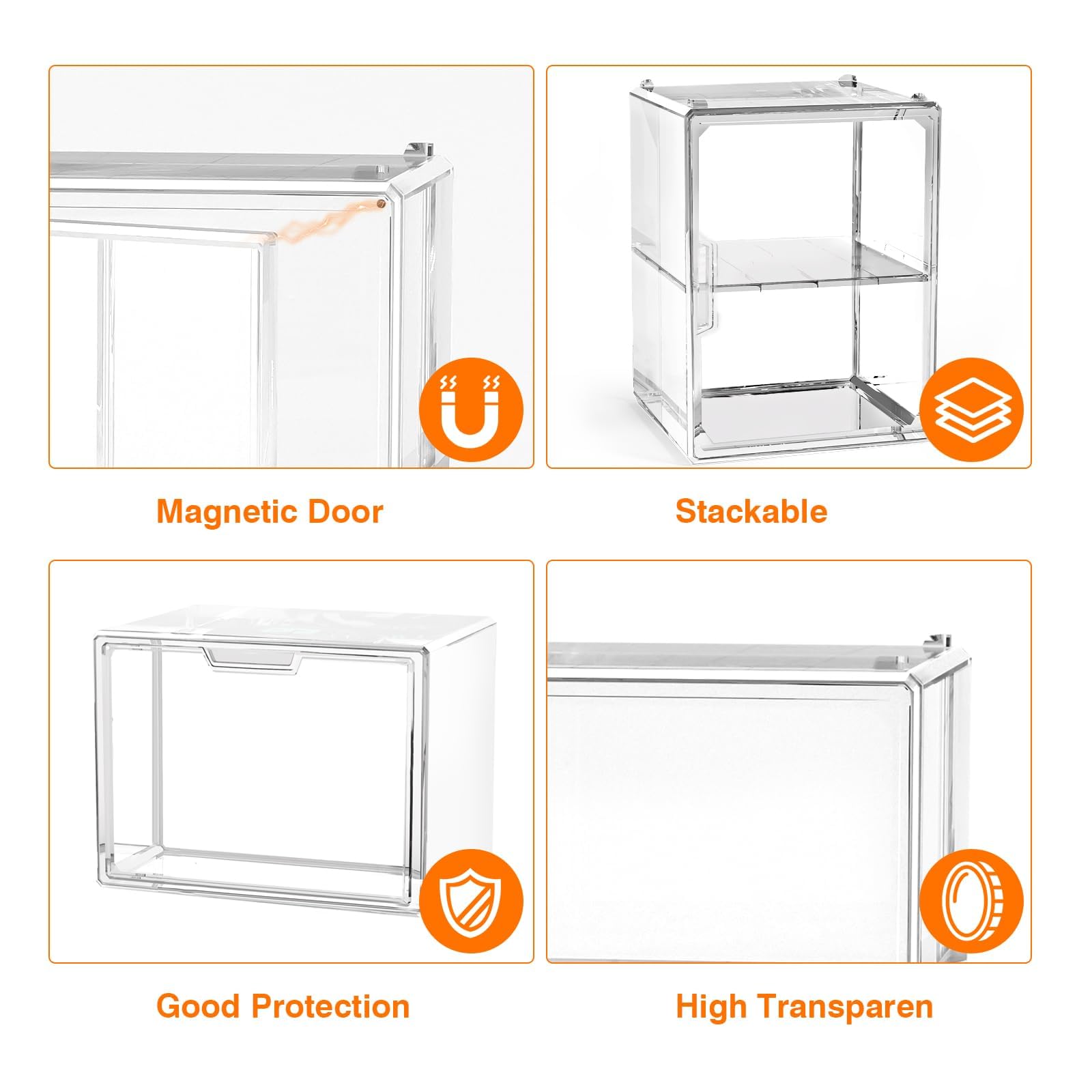 UTHIN Extra Large 17.7"X13"X 13" Acrylic Stackable Storage Bins, Clear Organizer Box Display Case with Magnetic Door, Big Display Storage Box for Handbags, Purses, Figures, Book, Boots