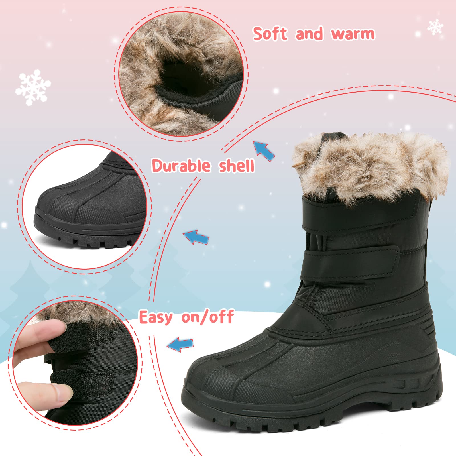 Kids Snow Boots Boys Girls Mid Calf Winter Boots Anti-Slip Outdoor Warm Boots With Fur Lined(/Little Kid/Big Kid)