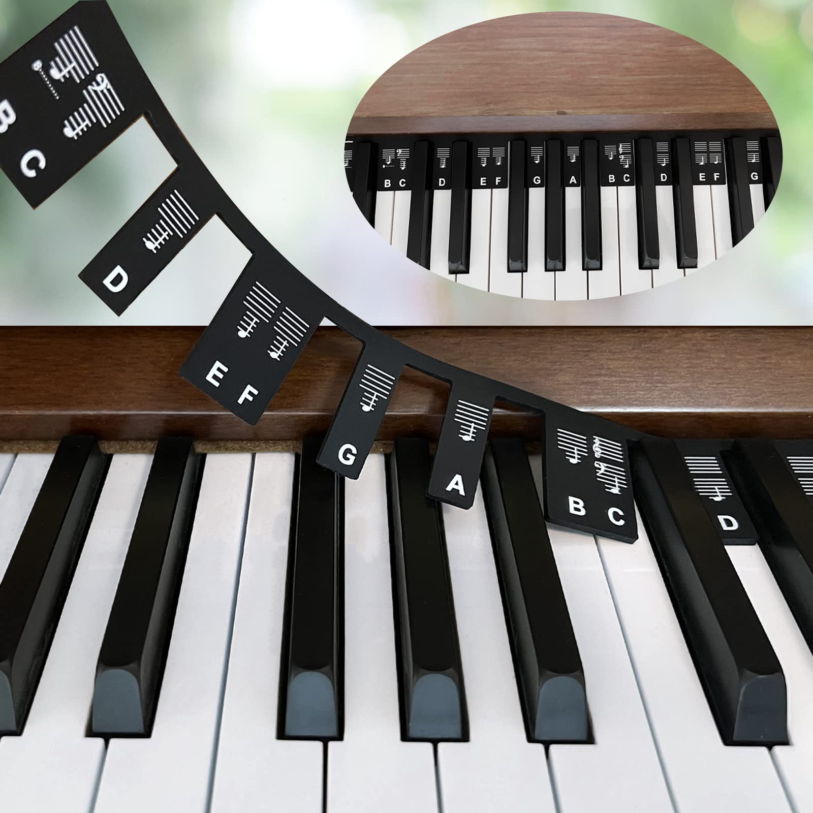 Removable Piano Keyboard Note Labels-Piano Notes Guide for Beginner, Piano Accessories for 88-Key Full Size, Piano Keyboard Stickers, Reusable Silicone Piano Keyboard Labels Comes With Box(Blackļ¼