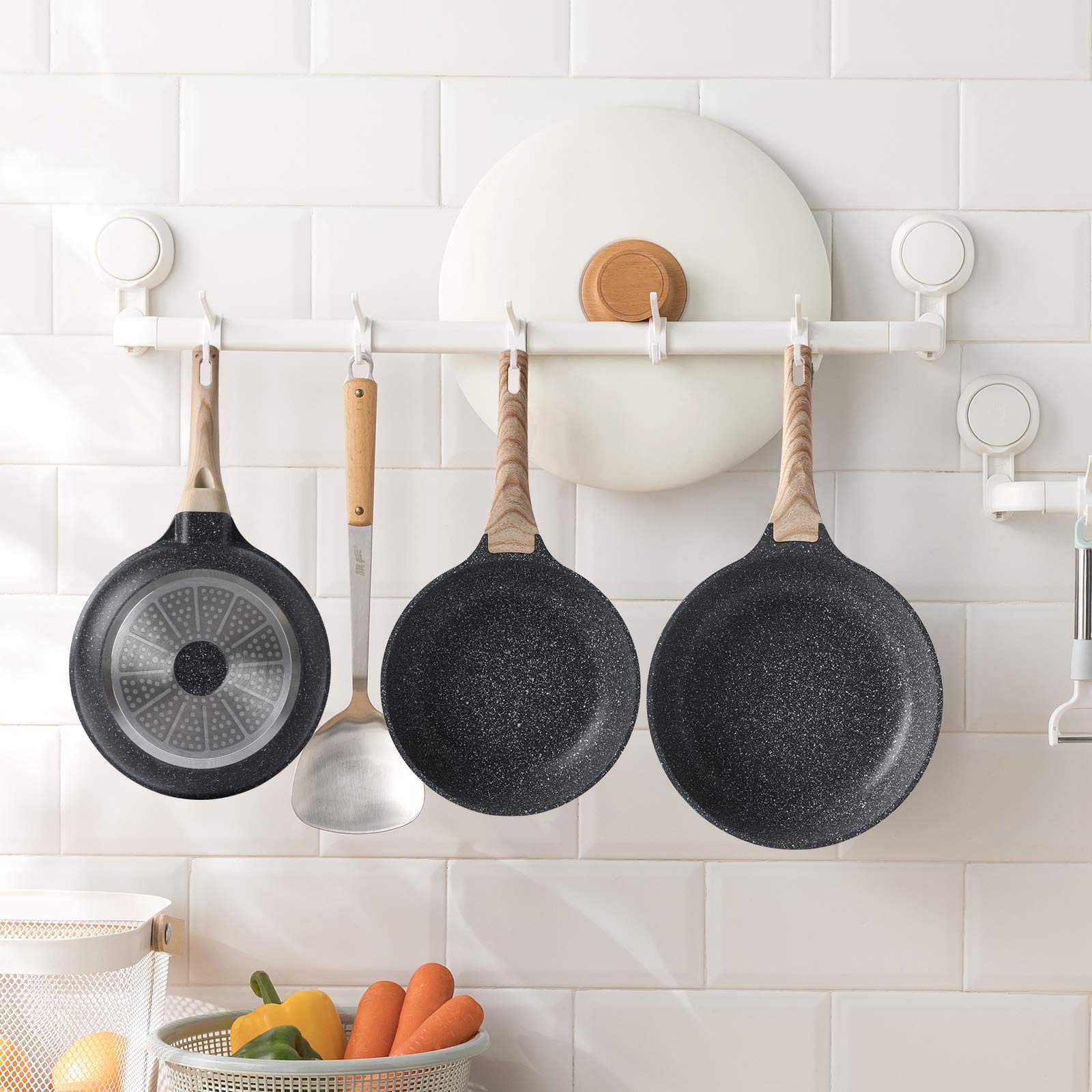 Motase 8 Inch Nonstick Skillet Frying Pan Egg Pan Omelet Pan, Nonstick Cookware Granite Coating, 100% PFOA free Cookware Pan, Healthy Nonstick Stone Frying Chef's Pan Skillet