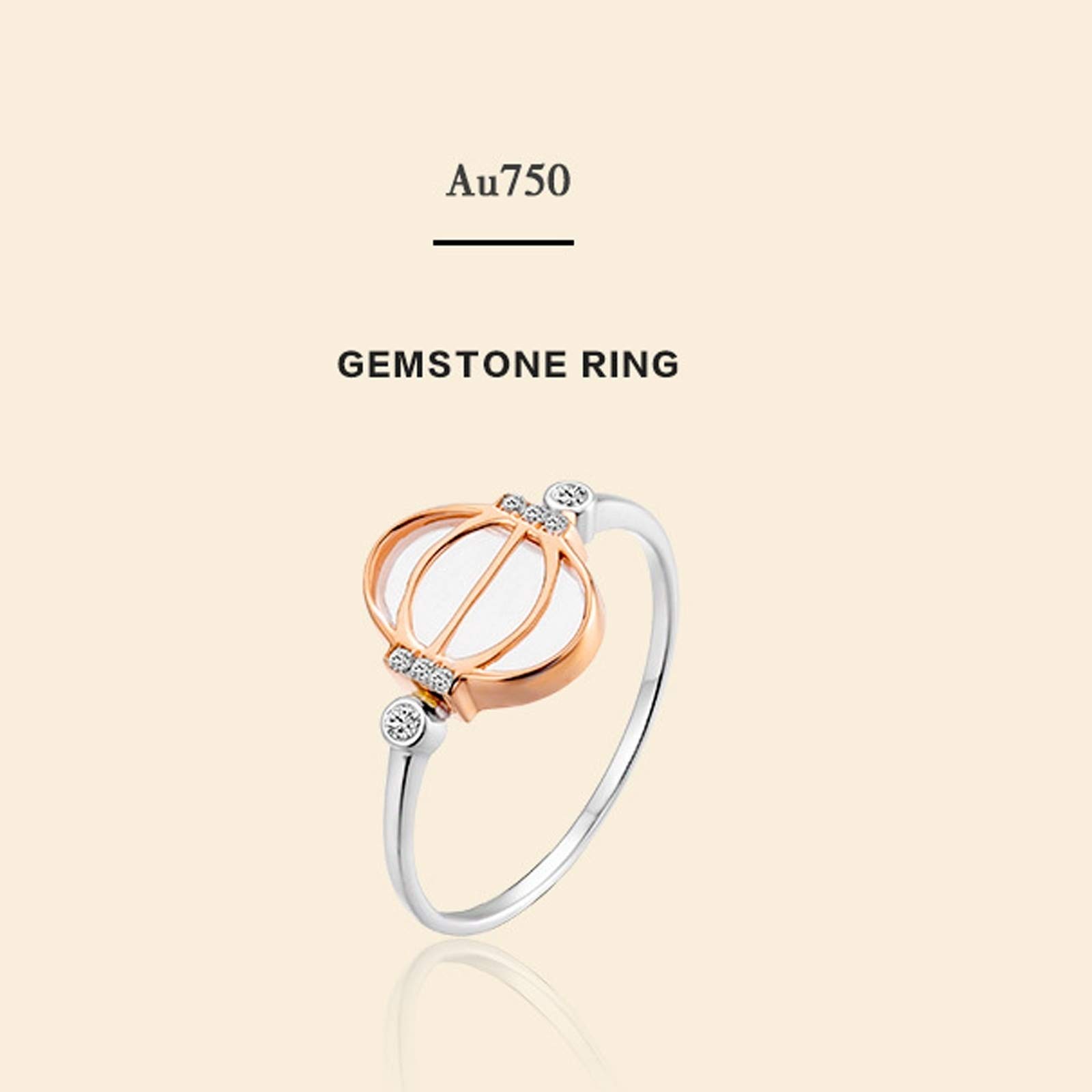 KnBoB Women Hollow Lantern Round Shape 0.088ct Sapphire Ring 18K Rose Gold & 18K White Gold Promise Wedding Engagement Bridal Anniversary Ring Size 6.5