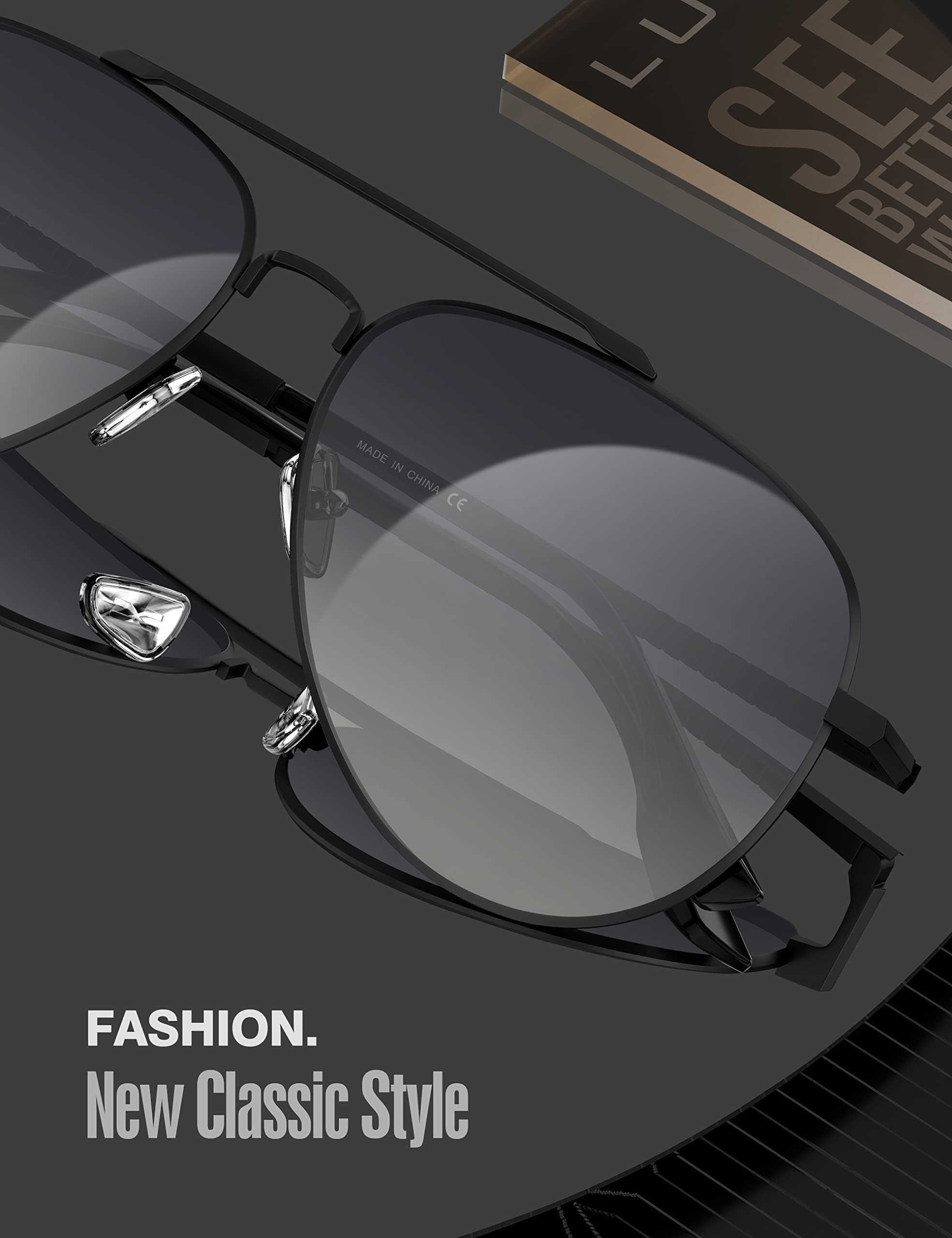LUENX Aviator Sunglasses for Mens Womens Polarized Driving Eyewear Gradient Black Lens Metal Black Frame 60mm UV400 Protection Classic Style