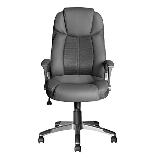 JJS High Back Swivel Executive Office Chair, Ergonomic Adjustable Home Computer Padded Leather Desk Chair with Wheels and arms Rest Back Lumbar Support, Gray