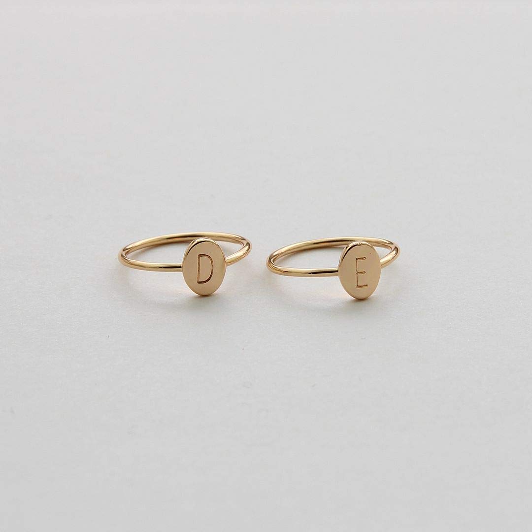 LUIWIN Initial Ring for Women Girls Dainty 18K Gold Plated Oval Stacking Engraved Letter A Alphabet Ring Gift for Her Bridesmaid Size 6