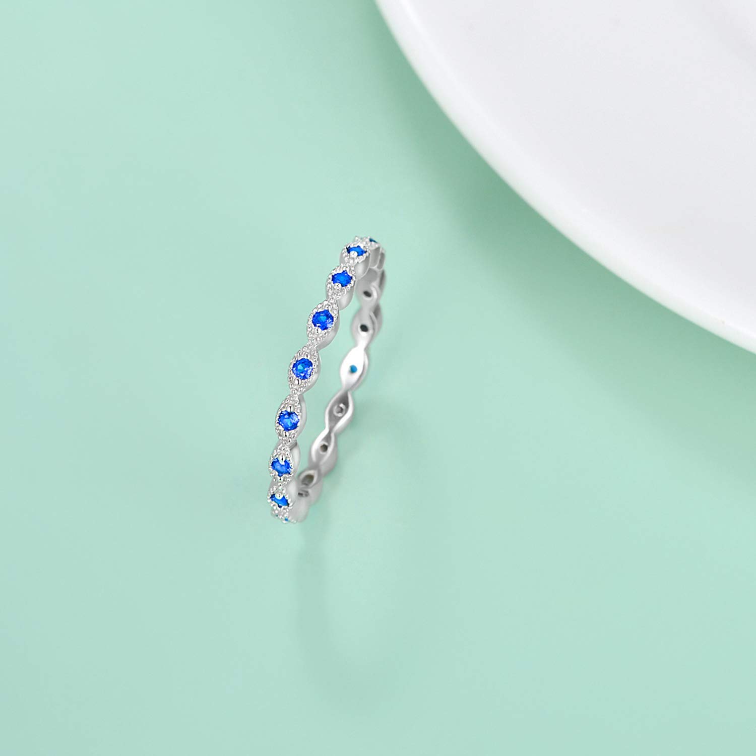 LONAGO 925 Sterling Silver Evil Eye Ring with 5A Cubic Zirconia Good Luck Stacking Ring for Women (Size 5)