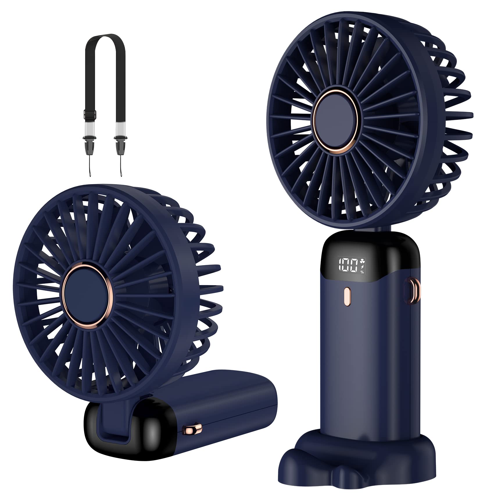 Rafada Handheld Fan, Mini Portable Fan USB Rechargeable, Small Pocket Fan 5 speeds with Lanyard and Base, Built-in 4200mAh Battery USB Desk Fan Foldable for Office, Outdoor, Home, School