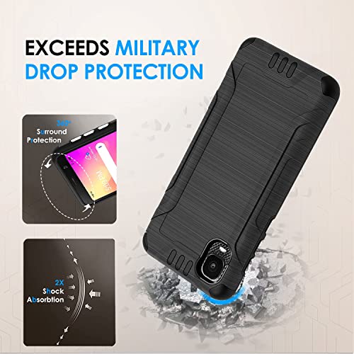 TJS Compatible with Alcatel TCL A3 A509DL Case/TCL A30 Case, with Tempered Glass Screen Protector, Magnetic Support Hybrid Shockproof Metallic Brush Finish Protector Phone Case Cover (Black)