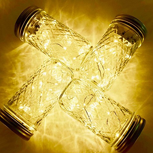 Solar Mason Jar Lid String Lights, 8 Pack 20 Led String Fairy Star Firefly Jar Lids Lights (Jars Not Included), for Mason Jar Patio Garden Wedding Lantern Table Decoration( No Hangers(Warm White)