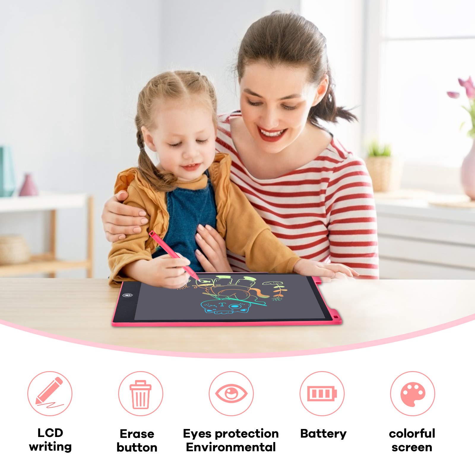 LCD Writing Tablet for Kids, 12 Inch Colorful Doodle Board Toddler Learning Toys, Christmas Birthday Gift for 3 4 5 6 7 8 9 Years Old Girls Boy