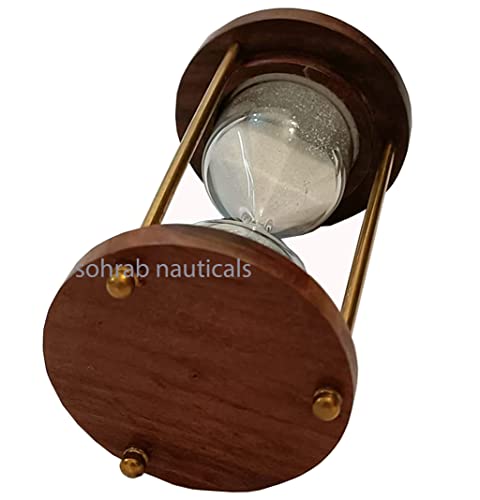 Sohrab Nauticals Wooden Brass Hourglass 4 inches 1 Minute Sand Timer | Sandglass | Sand Clock | Timer with Sparkling Natural White Sand for Home & Kitchen Office Table Desk || Rosewood sandtimer