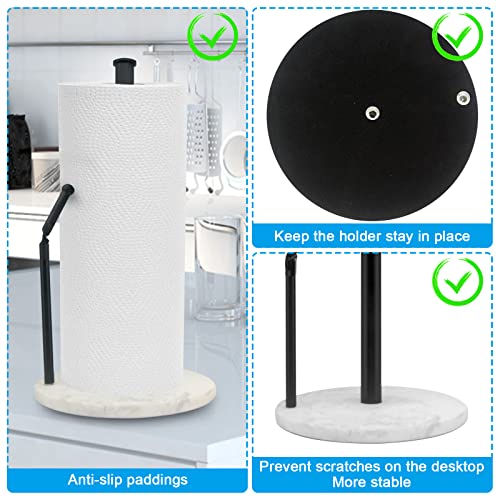 Marble Weighted Paper Towel Holder,Freestanding Black Paper Towel Roll Holder with Tension Arm-for Kitchen Bathroom Countertop,Standard or Jumbo-Sized Roll Holder