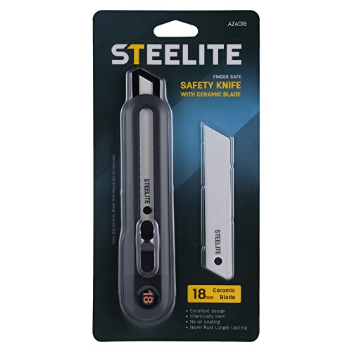 Steelite Ceramic Utility Knife Finger safe Cutter Ceramic Unboxing Kinfe Extra Ceramic Blade refill Safety Retractable Cutter Ceramic 18mm Blade Extra