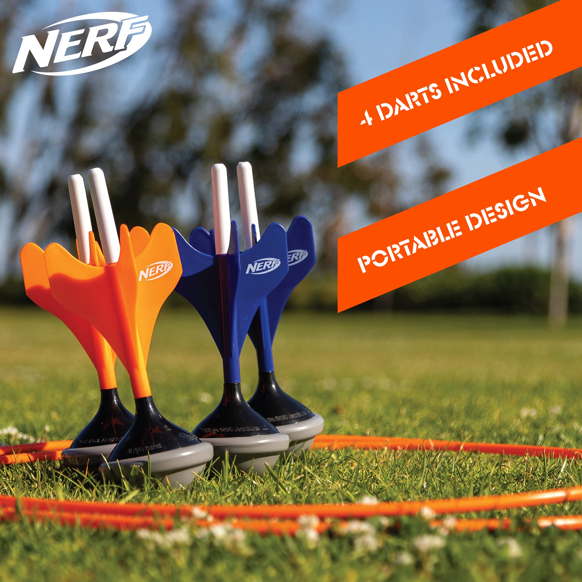 Nerf Soft Tip Lawn Dart Set, Outdoor Backyard Game for Kids & Adults, Includes 4 Lawn Darts, 2 Target Rings, Storage Bag, Fun & Safe Summer Activity for Beach, Yard, Camping, Pool