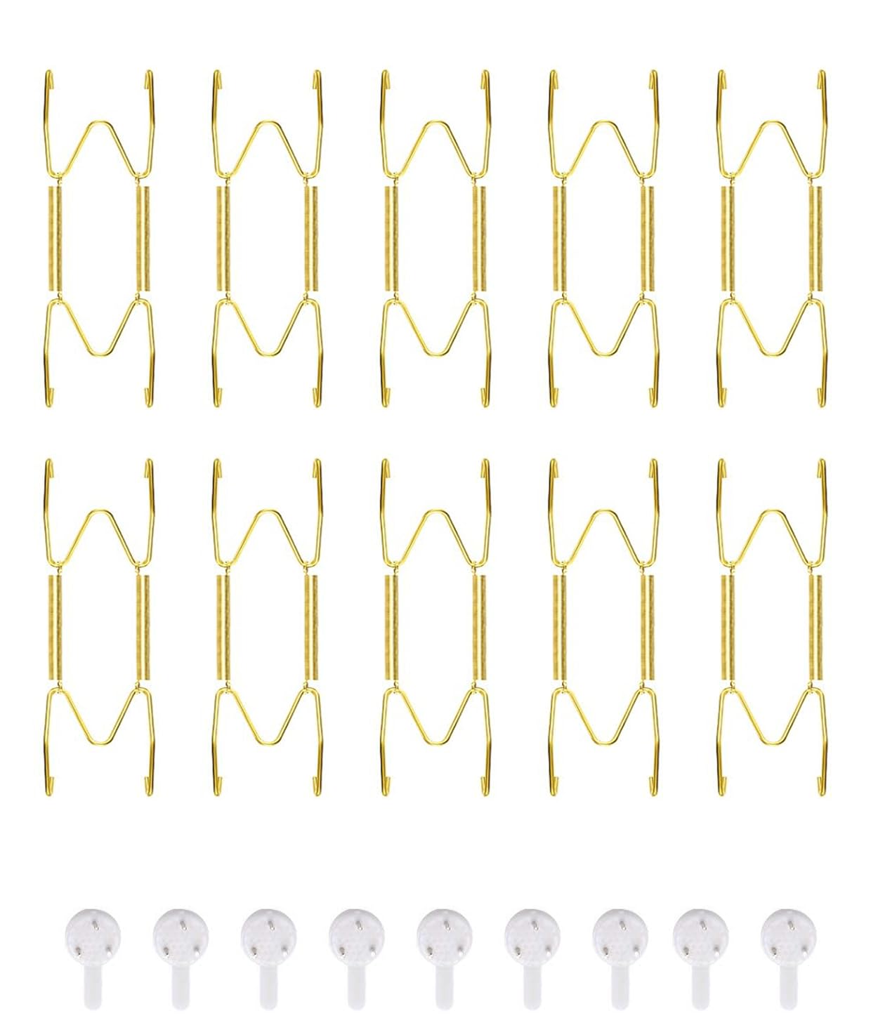 UVAPEK 10 Pack Plate Hangers for Wall, 4 Inch Heavy Duty Stainless Steel Decorative Invisible Wire Wall Plate Hangers with 10Pack Wall Hooks,Compatible 4 to 5 Inch for Antique Plates and Arts, Gold
