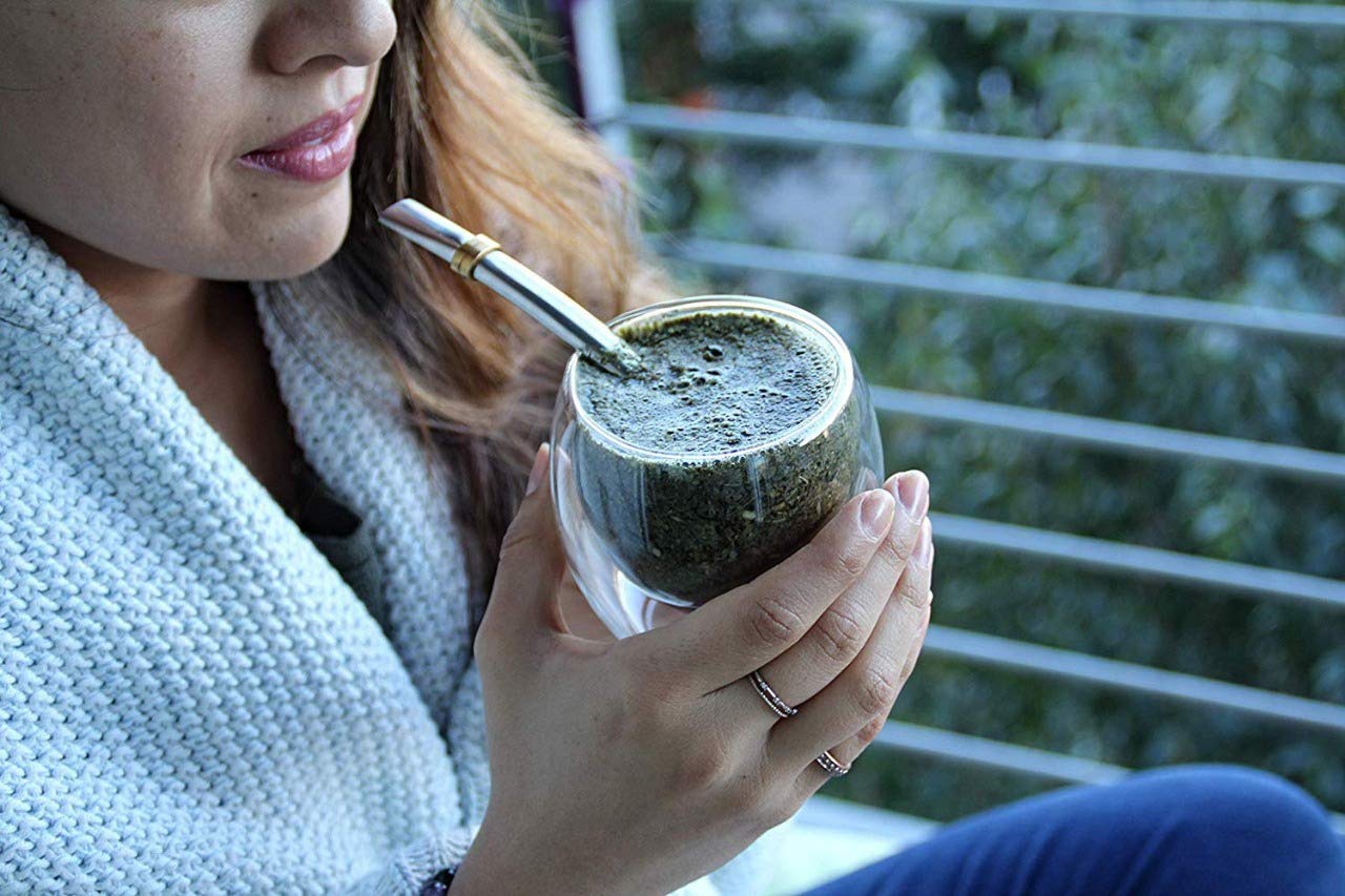 Novomates Yerba Mate Kit - Double Wall Glass Yerba Mate Cup with Stanley Steel Bombilla Mate - Yerba Mate Cup and Bombilla Set - Yerba Mate Gourd - Bombilla Mate and Mate Tea Cup - 8.4oz (250 ml)