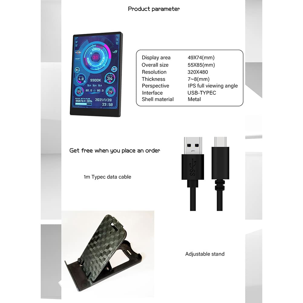 TOCHCA 3.5 Inch IPS USB Mini Screen AIDA64 PC CPU RAM HDD Data Monitor Computer Temperature Display Type-C Sub Screen