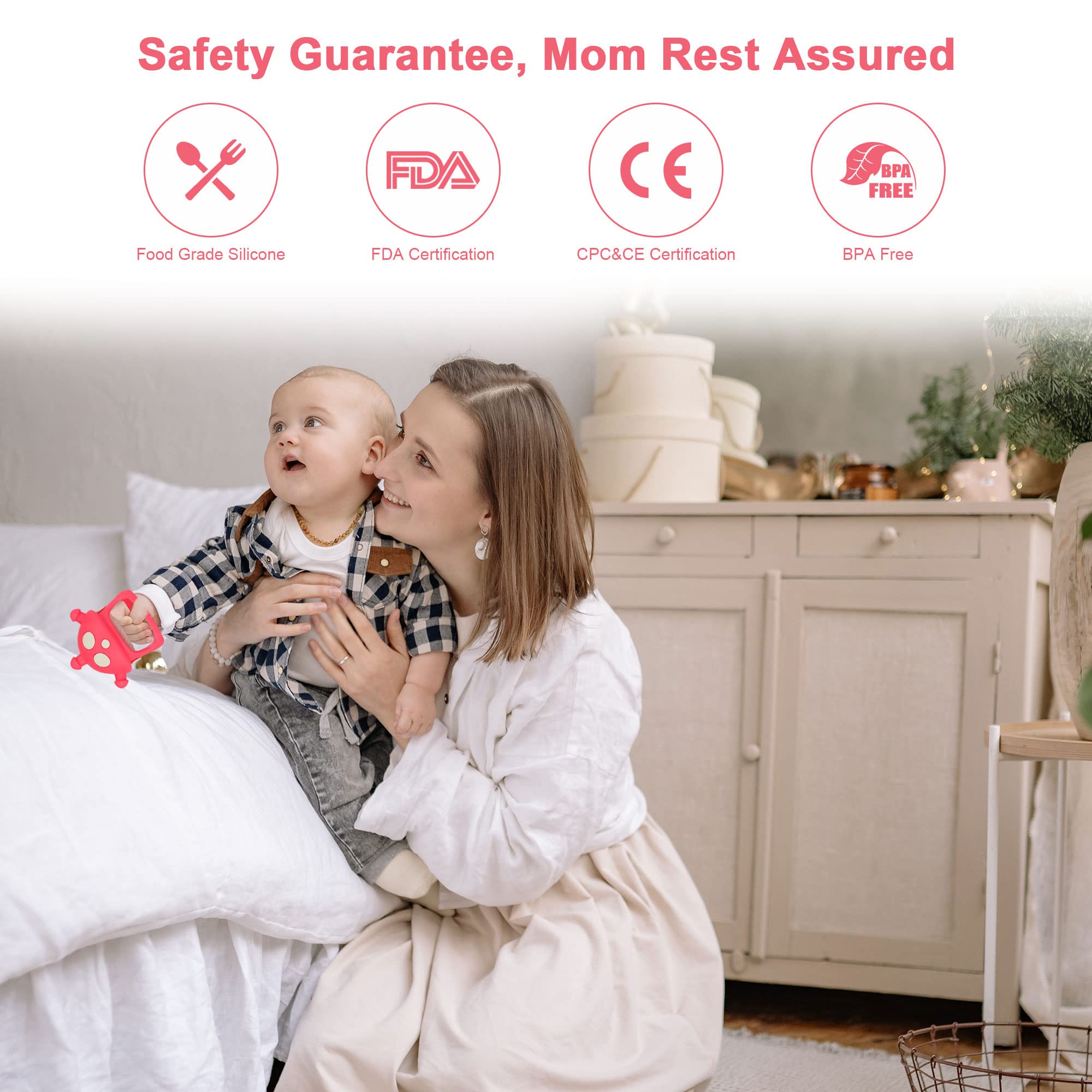 Shengfoo Never Drop Silicone Baby Teething Toys for 0-6 Months Infants,Baby Chew Toys for Teething Relief and Sucking Needs,Breast Feeding Babies,Alien Red