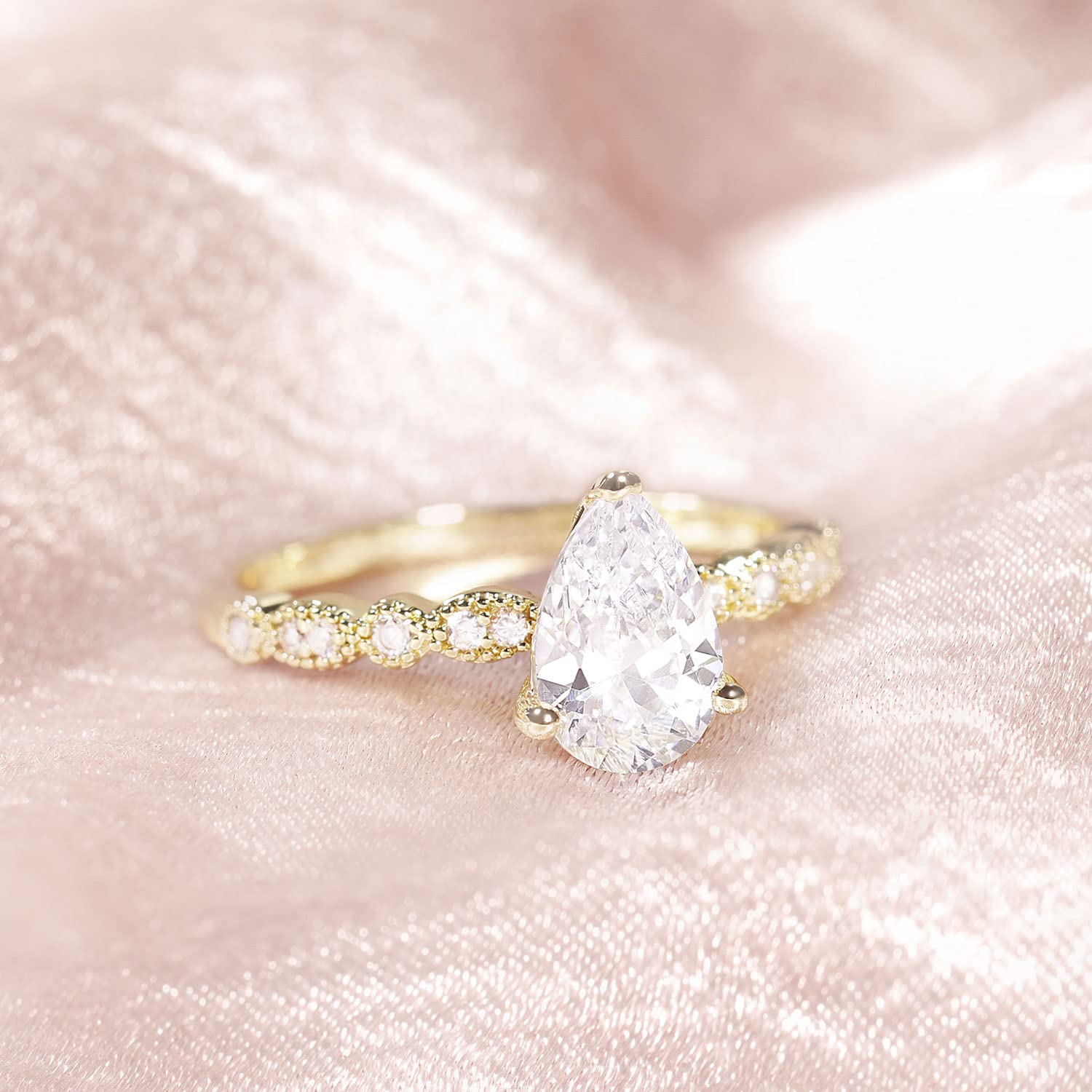 Mameloly 1.5CT Teardrop Engagement Rings for Women 14K Gold Plated Marquise Pear Shaped Cubic Zirconia Promise Rings for Her Size 7