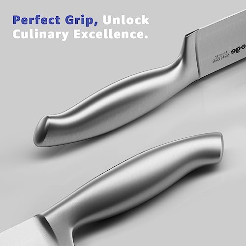 Slege 15pcs Kitchen Knife Set with Built-in Sharpener, One-Piece Design, Stainless Steel Kitchen Knives - Frosted Silver