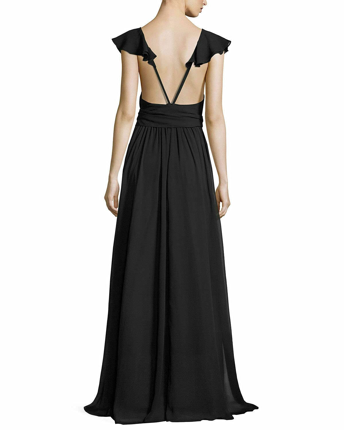 Jill Jill Stuart Women's V Neck Ruffle Gown, Black, 2
