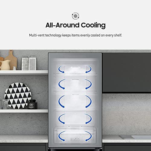 SAMSUNG 12.0 Cu Ft BESPOKE Compact Refrigerator w/ Bottom Freezer, Flexible Slim Design for Small Spaces, Even Cooling, Reversible Door, LED Lighting, Energy Star Certified, RB12A300641/AA, Navy Glass