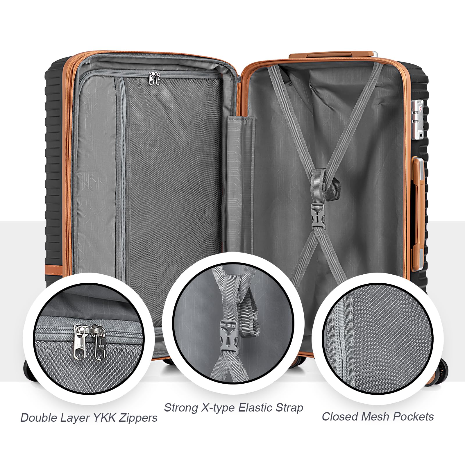 Joyway Carry On Luggage 20 Inch Expandable Suitcase with Spinner Wheel, 3 Piece Hard Shell Luggage Set with TSA Lock(Black)