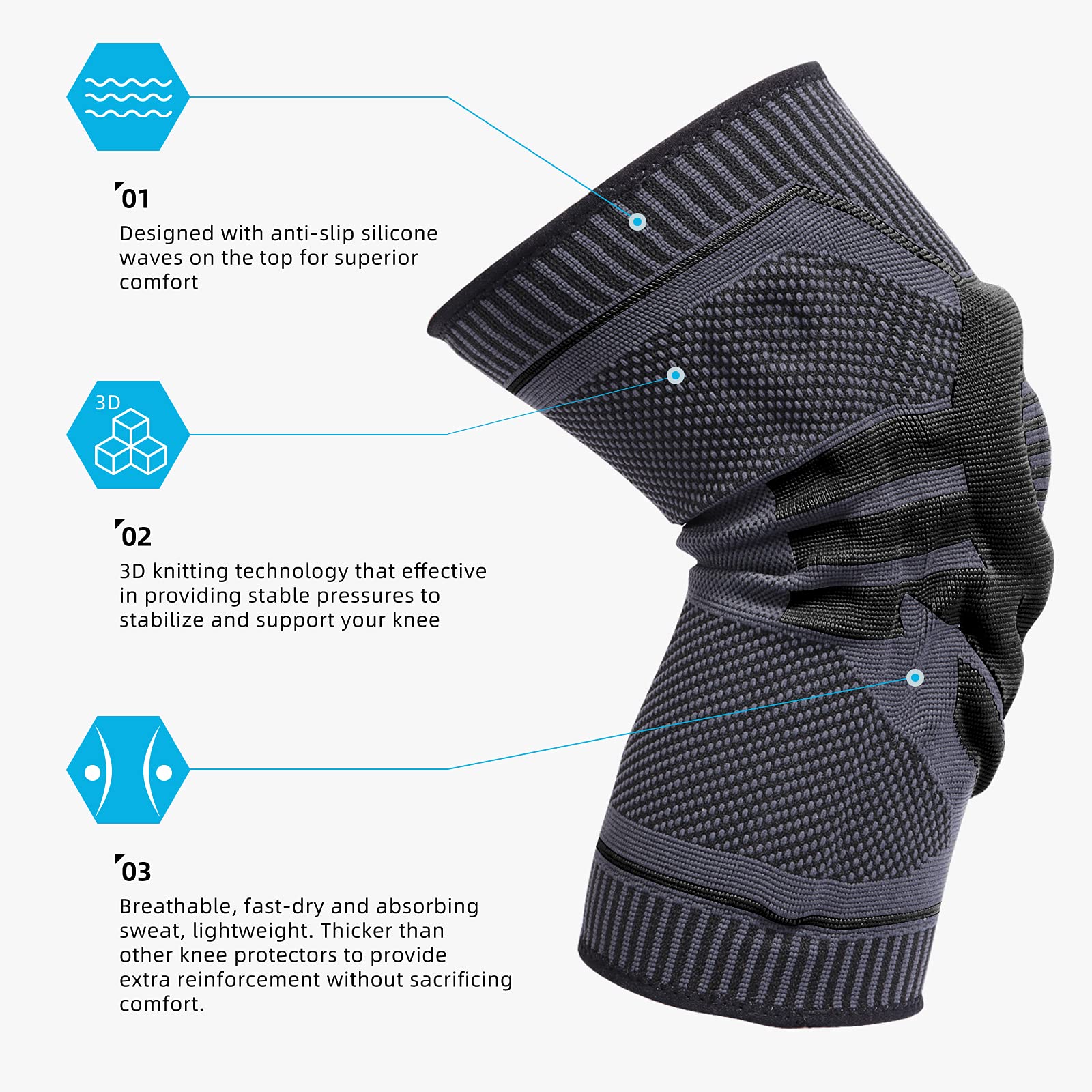 Knee Compression Sleeve, Knee Brace Support with Patella Gel Pad & Side Spring Stabilizers,Medical Grade Knee Protector for Running,Meniscus Tear,Arthritis,Joint Pain Relief,ACL,Injury Recovery
